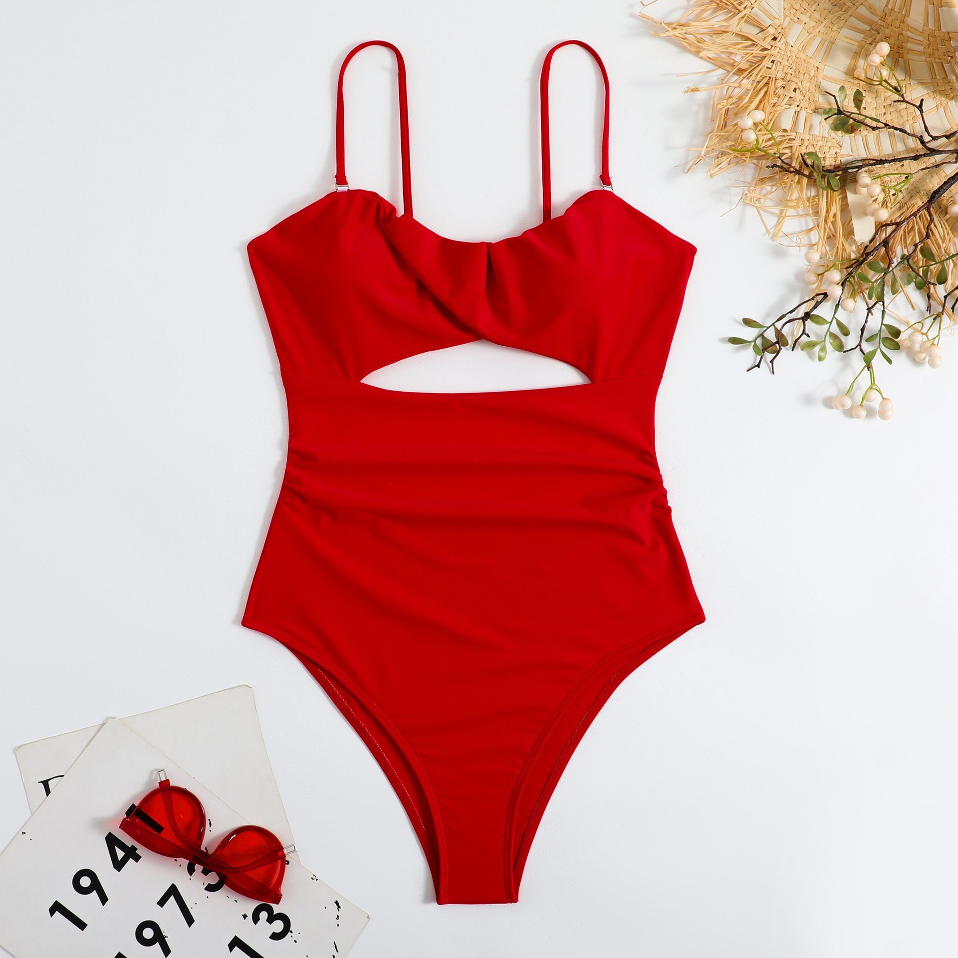 One-Piece High-Waisted Tight Backless Women′s Swimsuit Pure Color ...